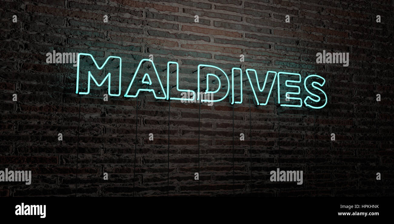 MALDIVES -Realistic Neon Sign on Brick Wall background - 3D rendered ...