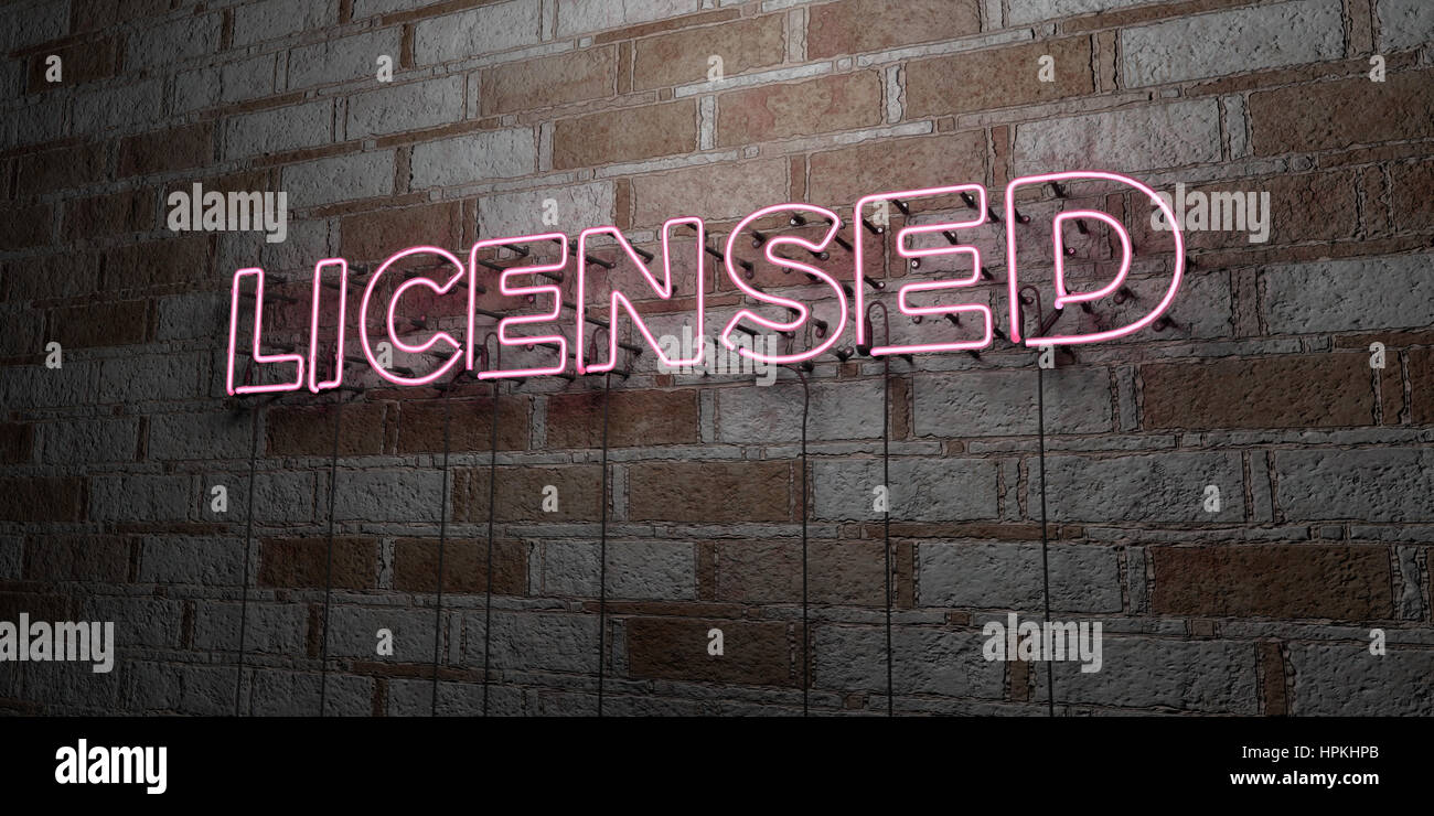 LICENSED - Glowing Neon Sign on stonework wall - 3D rendered royalty ...