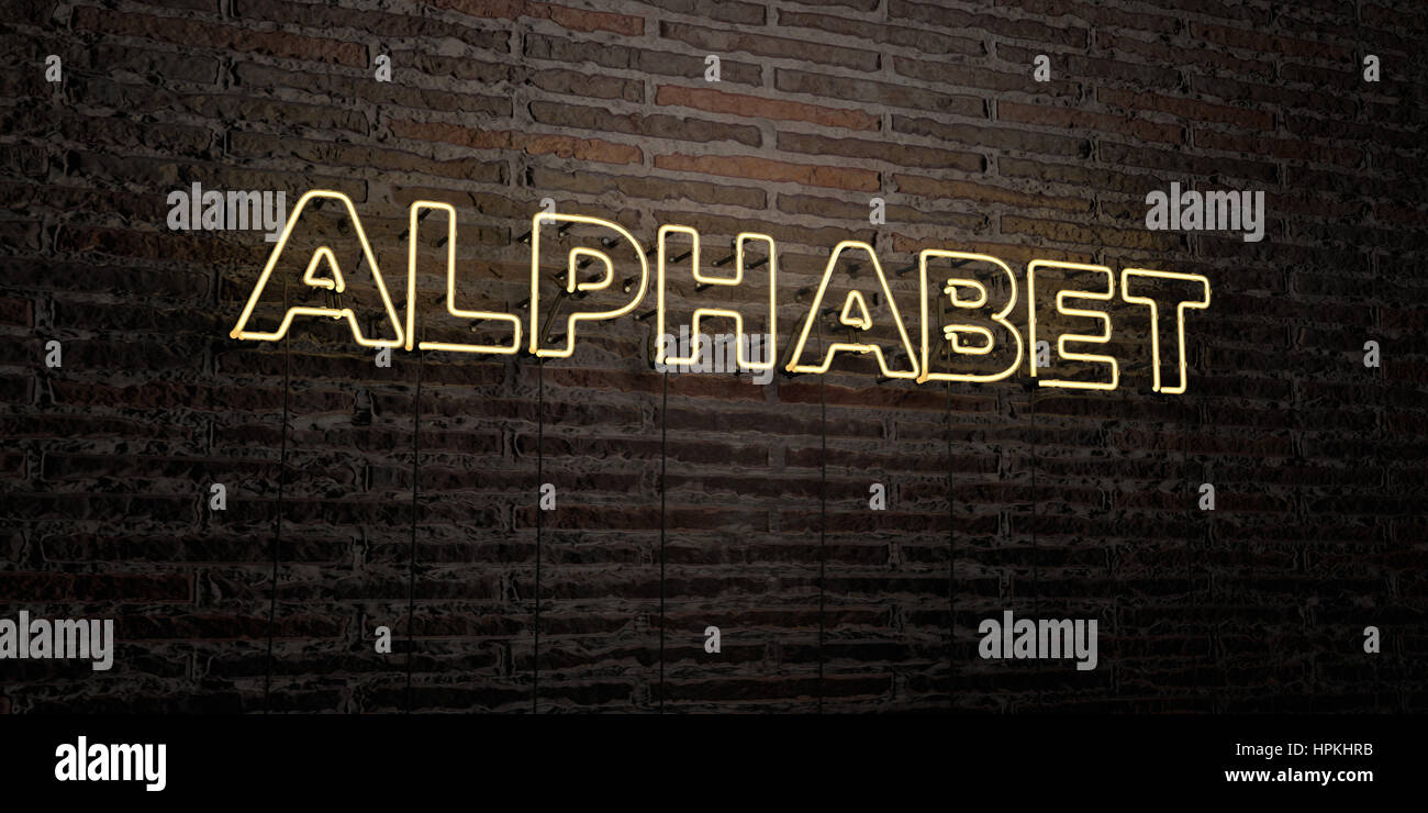 ALPHABET -Realistic Neon Sign on Brick Wall background - 3D rendered ...
