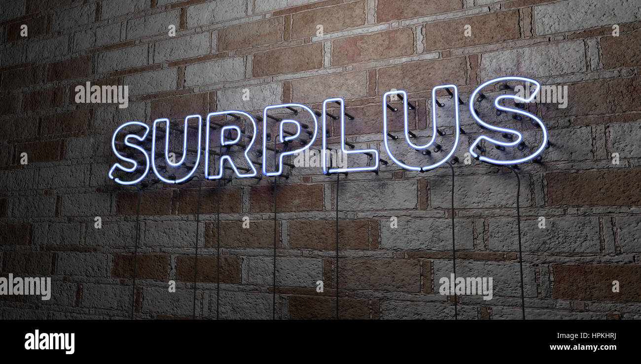 SURPLUS - Glowing Neon Sign on stonework wall - 3D rendered royalty ...