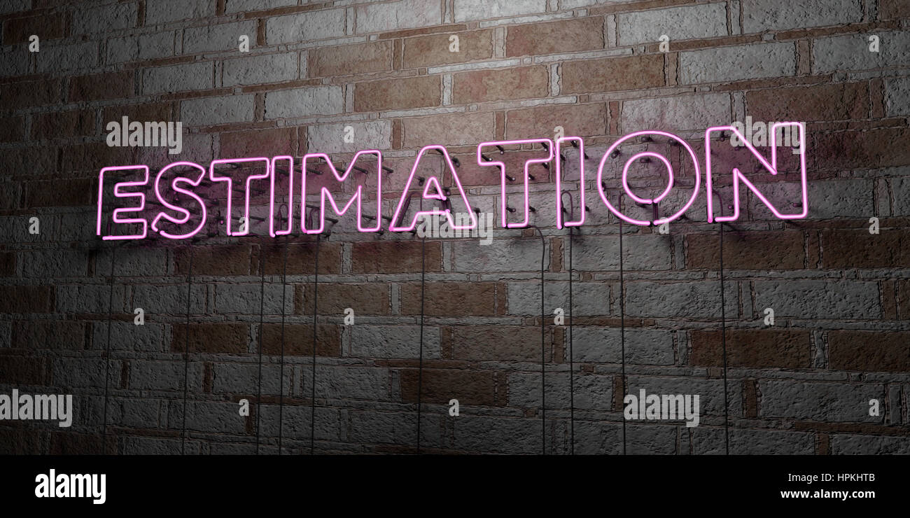 ESTIMATION - Glowing Neon Sign on stonework wall - 3D rendered royalty ...