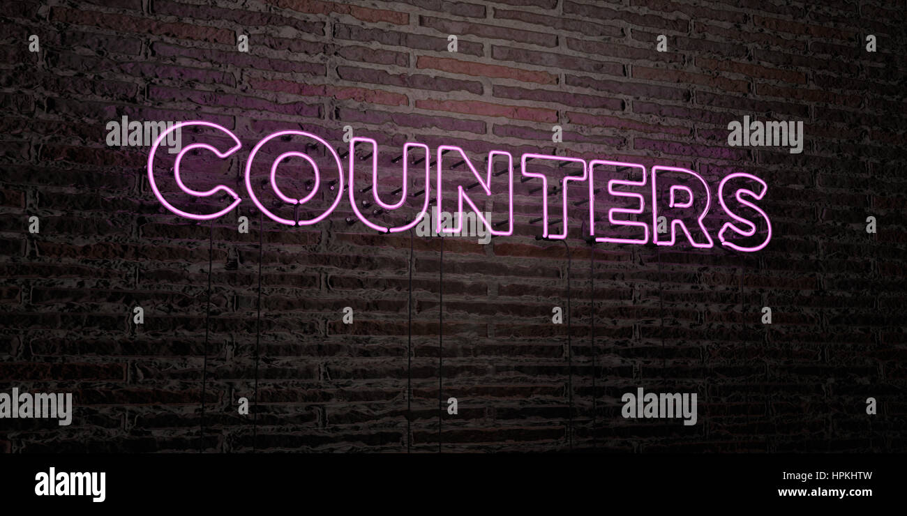 COUNTERS -Realistic Neon Sign on Brick Wall background - 3D rendered ...