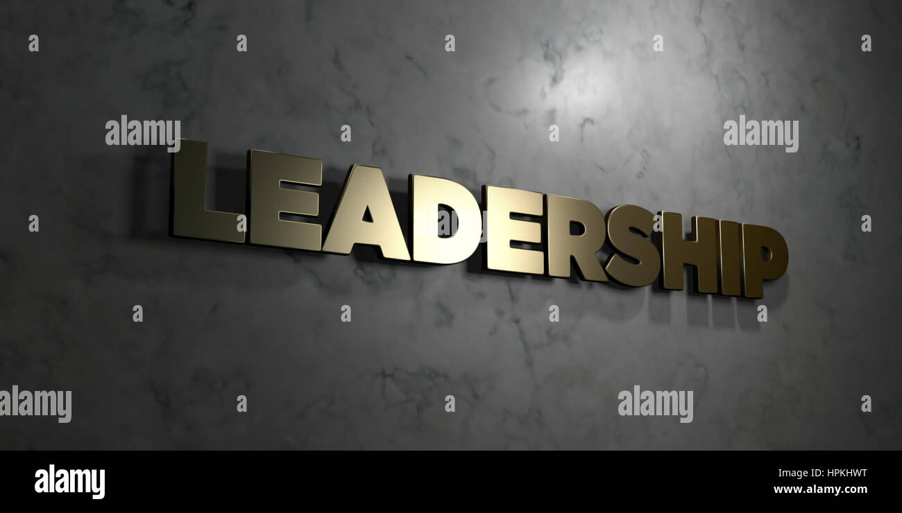 Leadership - Gold text on black background - 3D rendered royalty free ...