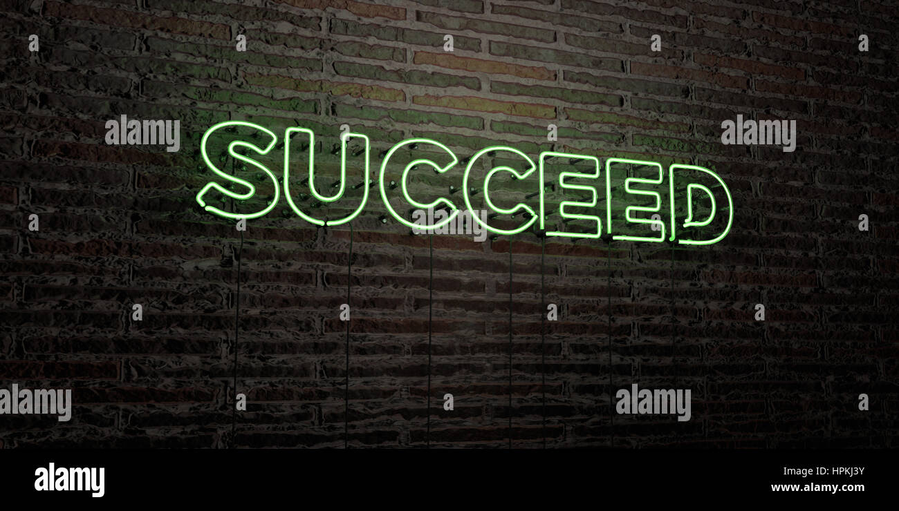 SUCCEED -Realistic Neon Sign on Brick Wall background - 3D rendered ...