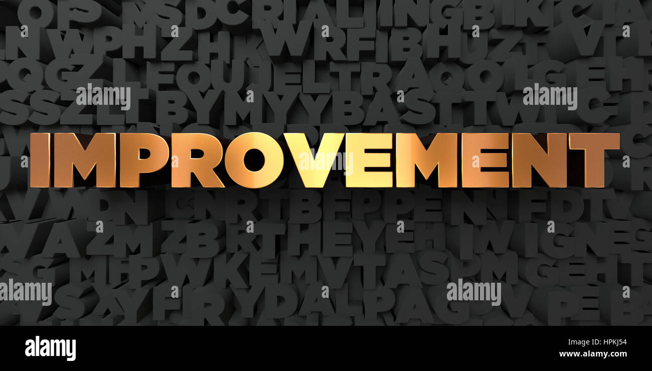 Improvement - Gold text on black background - 3D rendered royalty free ...