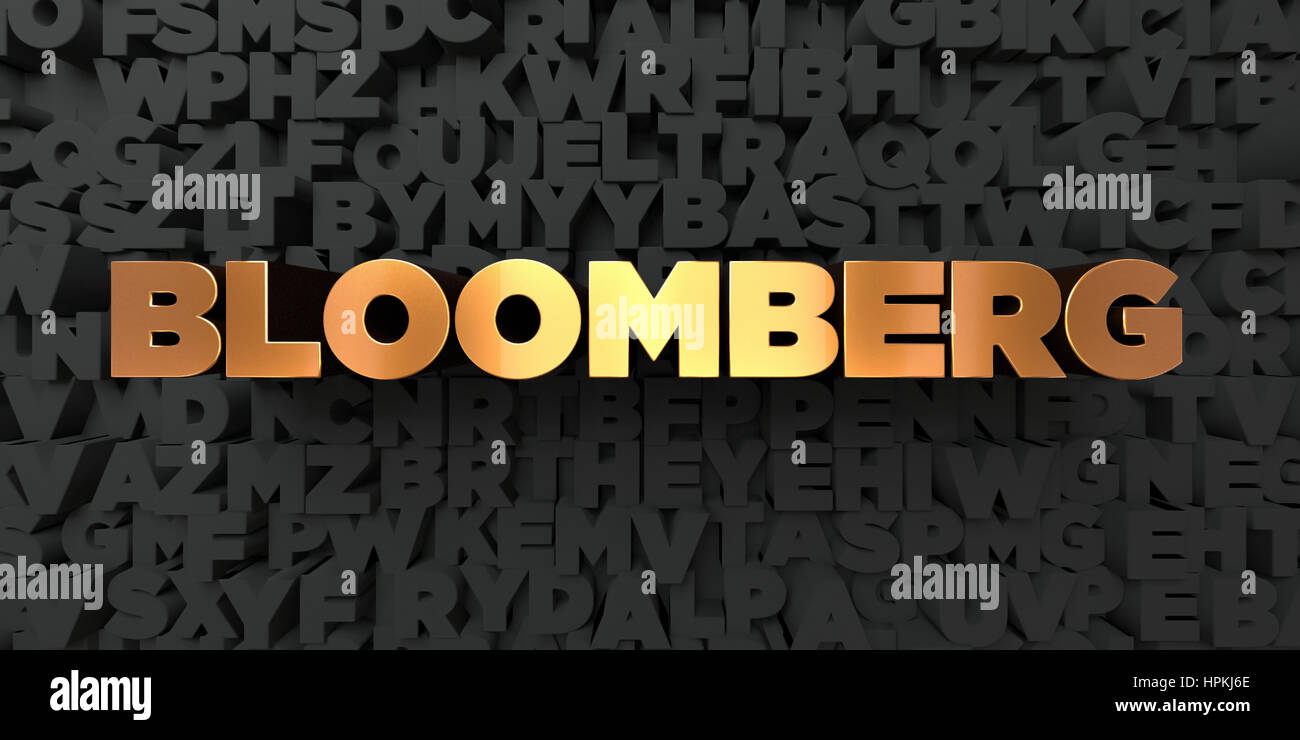 Bloomberg - Gold text on black background - 3D rendered royalty free ...
