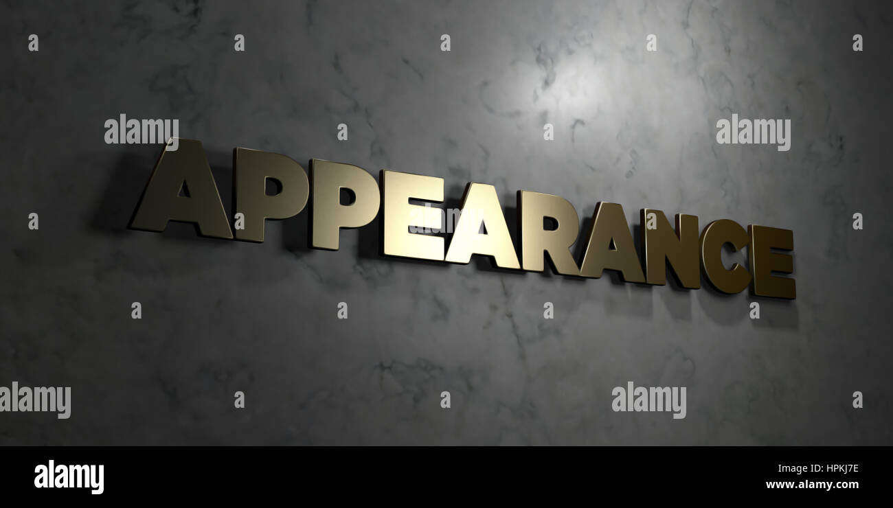 Appearance - Gold text on black background - 3D rendered royalty free ...