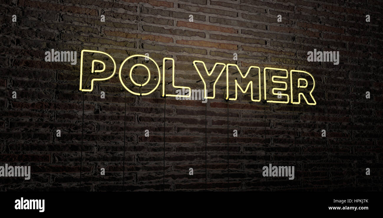 POLYMER -Realistic Neon Sign on Brick Wall background - 3D rendered ...