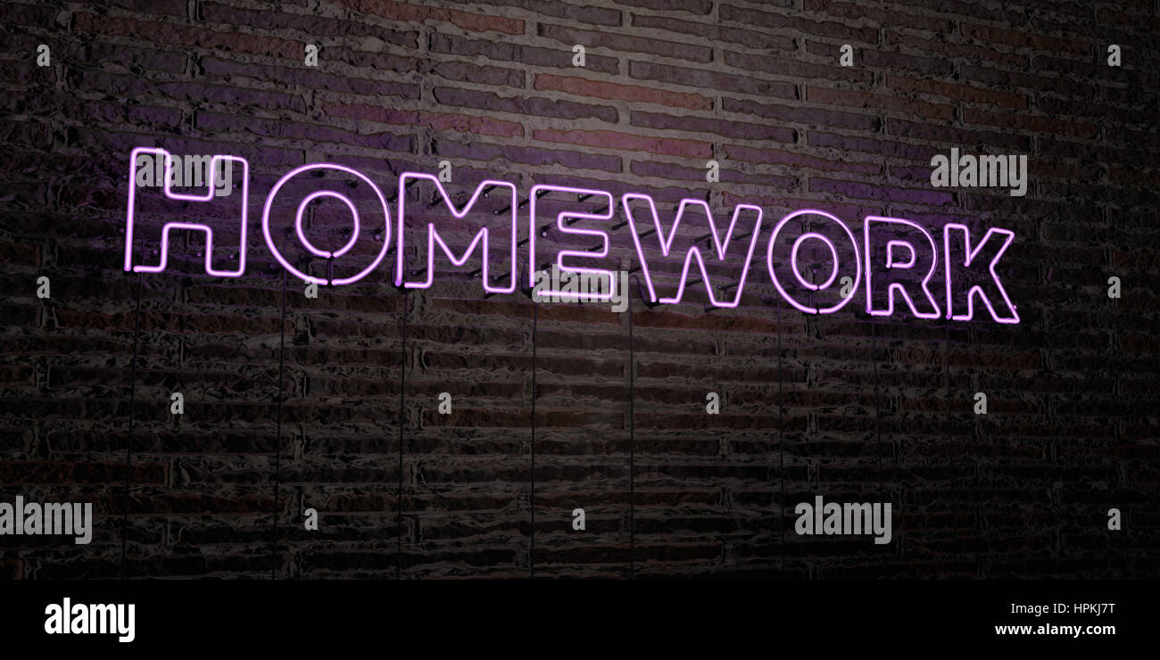HOMEWORK -Realistic Neon Sign on Brick Wall background - 3D rendered ...