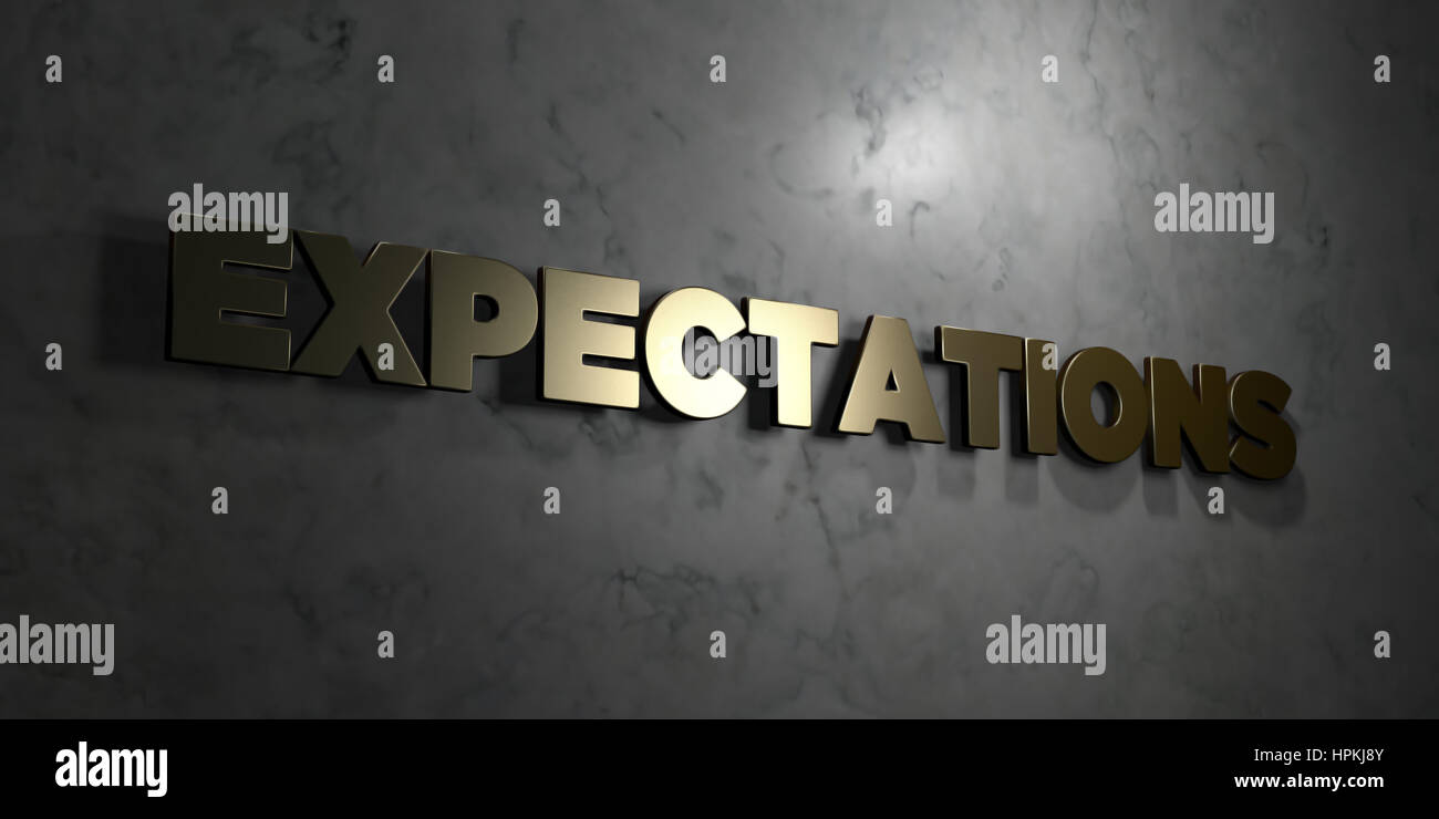 Expectations - Gold text on black background - 3D rendered royalty free ...