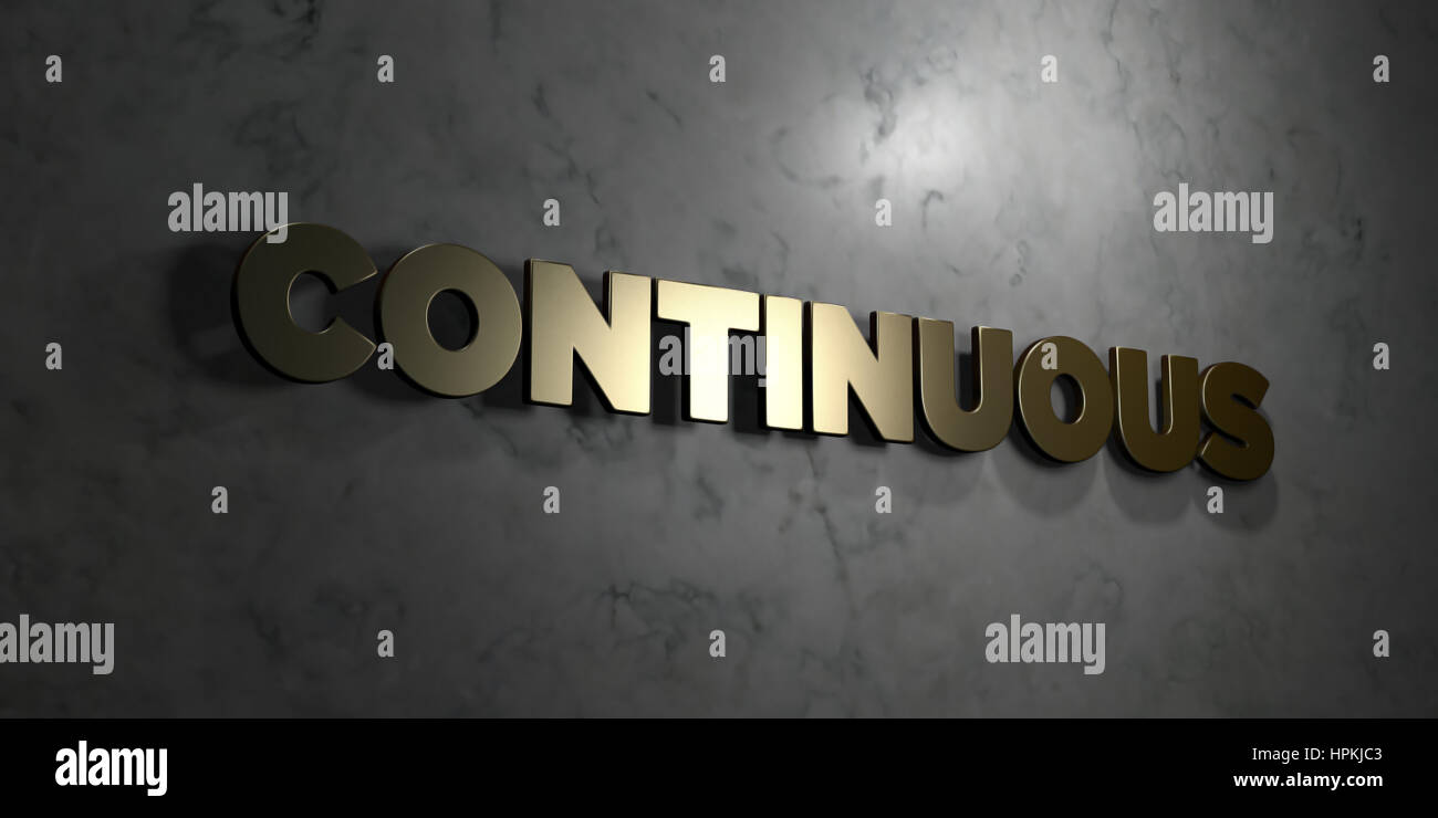 Continuous - Gold text on black background - 3D rendered royalty free ...