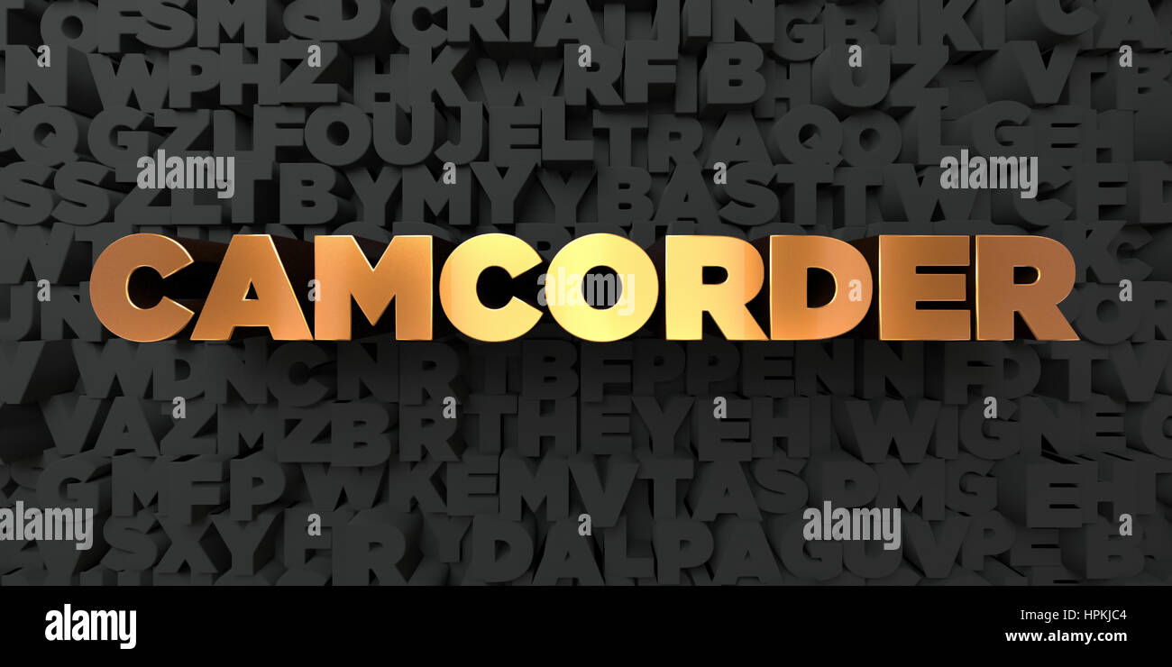 Camcorder - Gold text on black background - 3D rendered royalty free ...