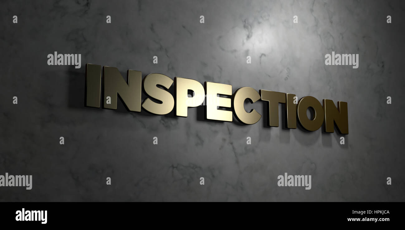 Inspection - Gold text on black background - 3D rendered royalty free ...