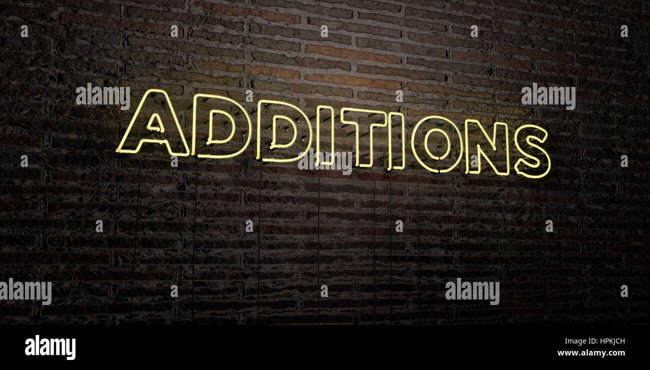 ADDITIONS -Realistic Neon Sign on Brick Wall background - 3D rendered ...