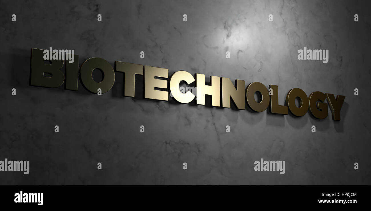 Biotechnology - Gold text on black background - 3D rendered royalty ...