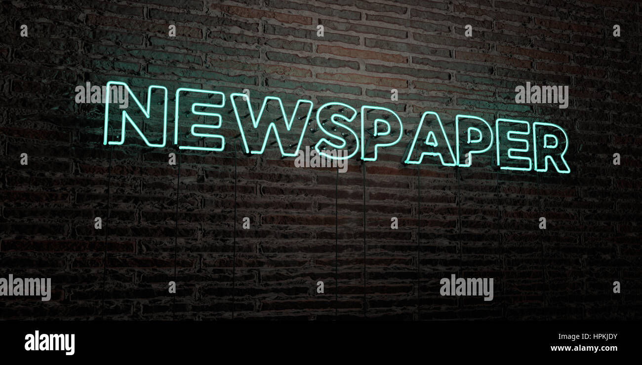 NEWSPAPER -Realistic Neon Sign on Brick Wall background - 3D rendered ...