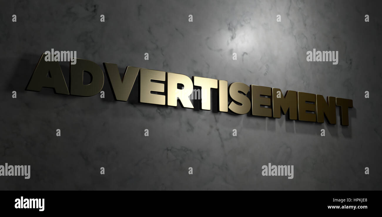 Advertisement - Gold text on black background - 3D rendered royalty ...
