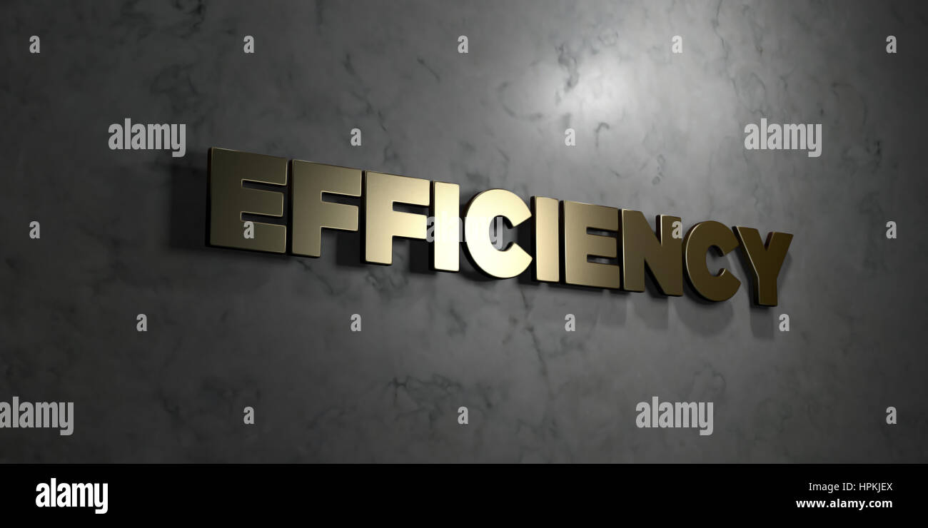 Efficiency - Gold text on black background - 3D rendered royalty free ...