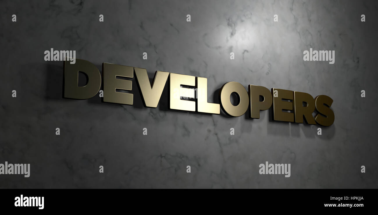 Developers - Gold text on black background - 3D rendered royalty free ...