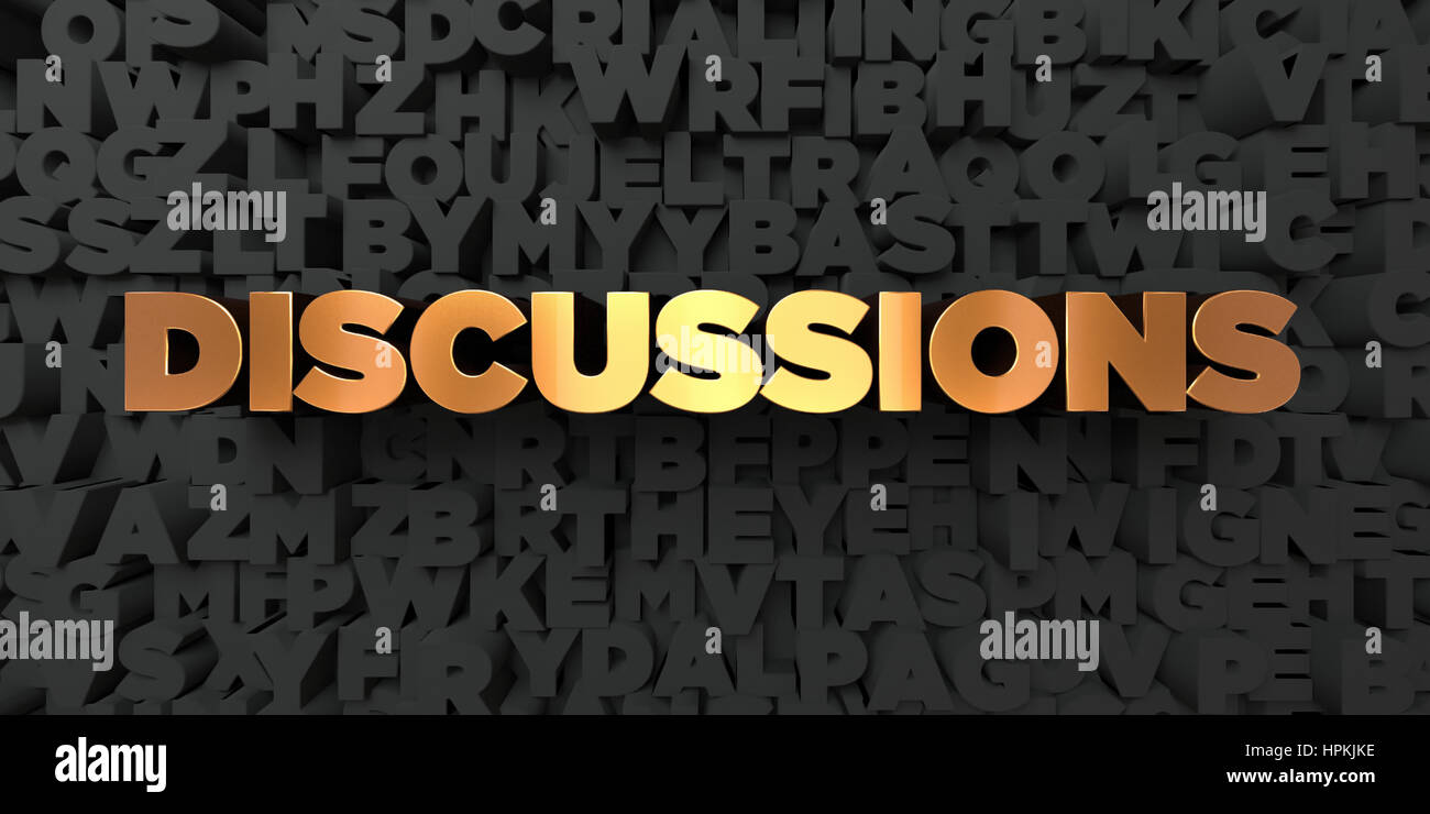 Discussions - Gold text on black background - 3D rendered royalty free ...