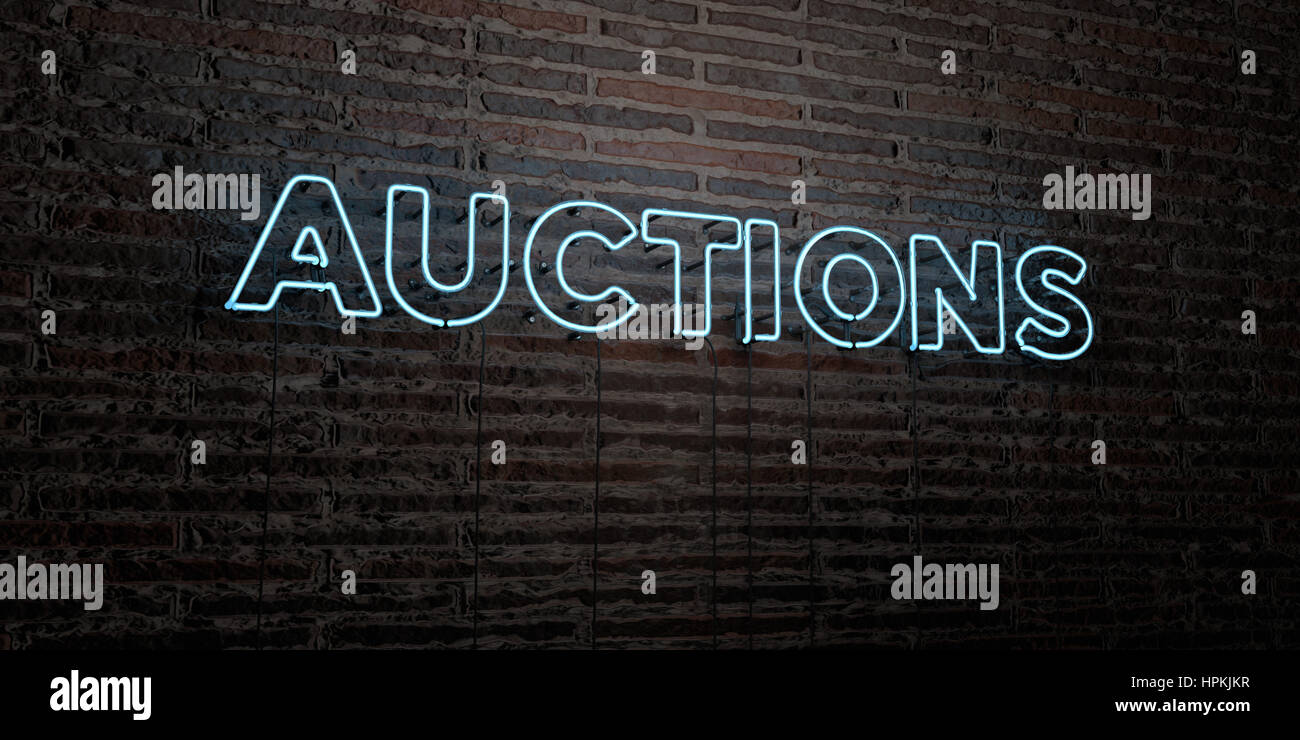AUCTIONS -Realistic Neon Sign on Brick Wall background - 3D rendered ...