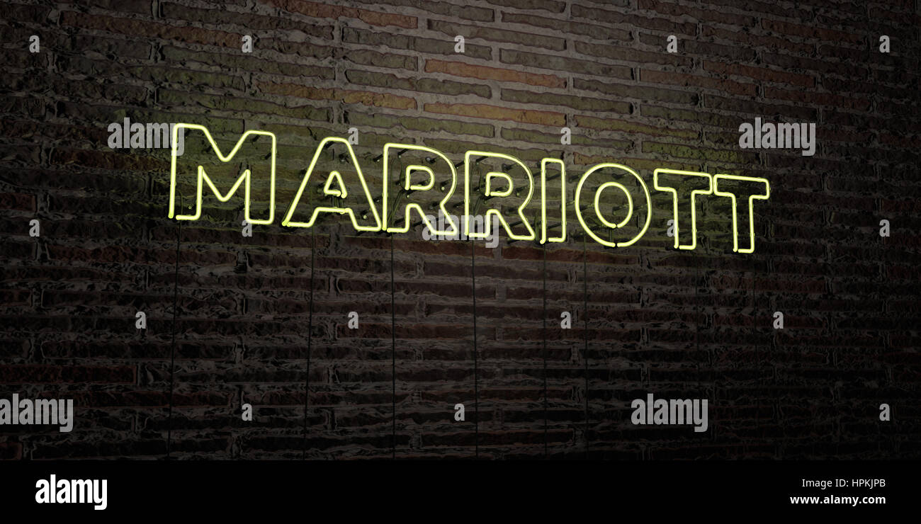 MARRIOTT -Realistic Neon Sign on Brick Wall background - 3D rendered ...