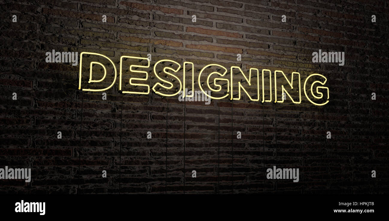 DESIGNING -Realistic Neon Sign on Brick Wall background - 3D rendered ...