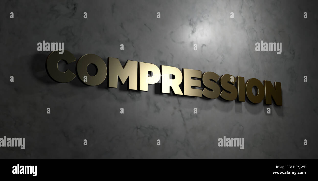 Compression - Gold text on black background - 3D rendered royalty free ...