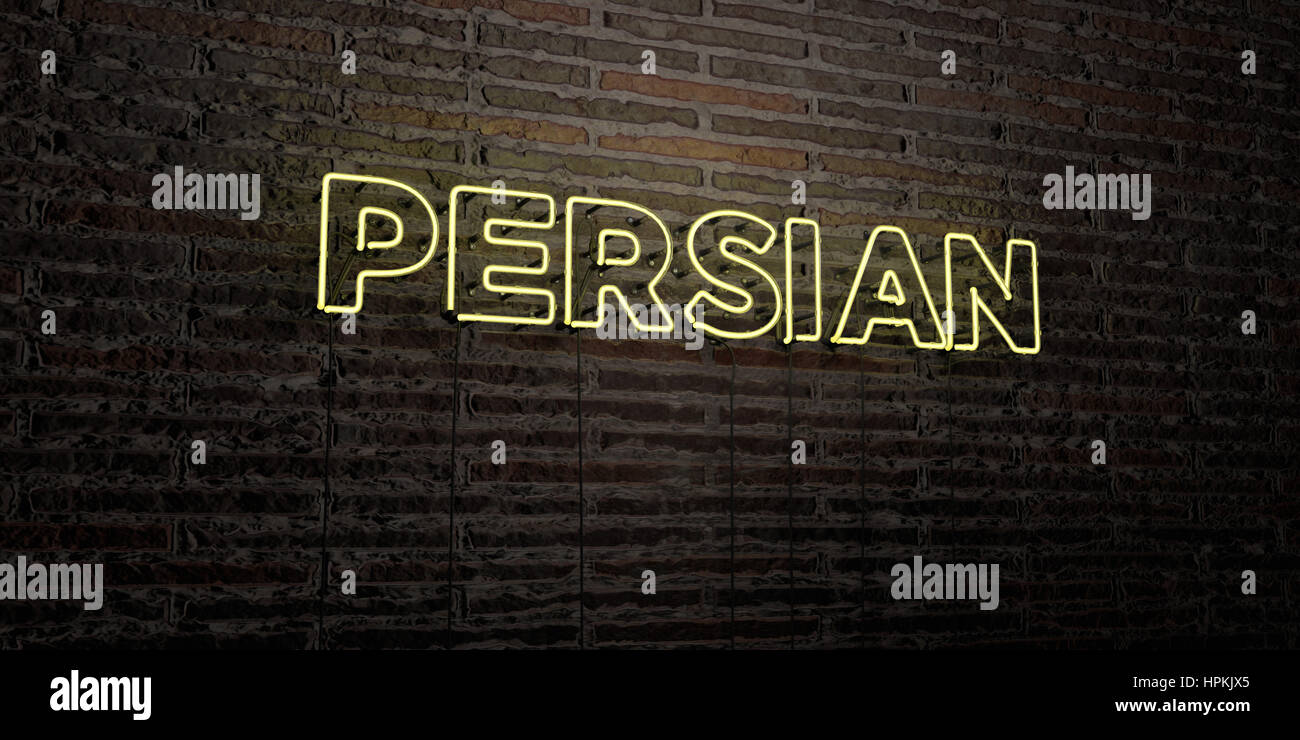PERSIAN -Realistic Neon Sign on Brick Wall background - 3D rendered ...