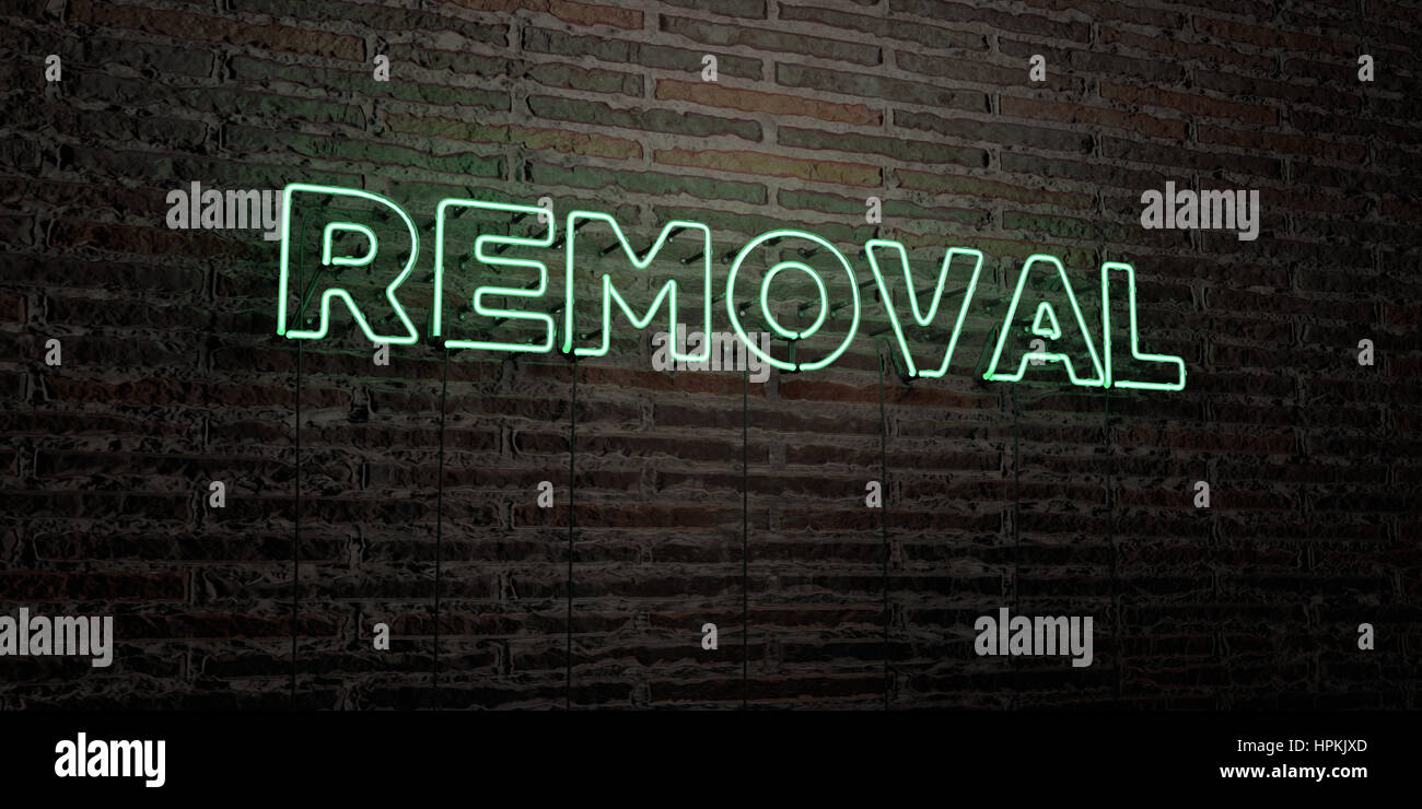 REMOVAL -Realistic Neon Sign on Brick Wall background - 3D rendered ...