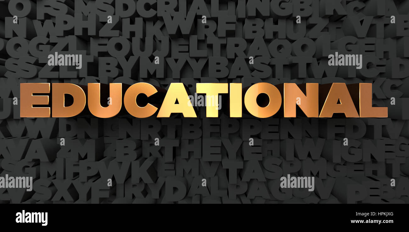 Educational - Gold text on black background - 3D rendered royalty free ...