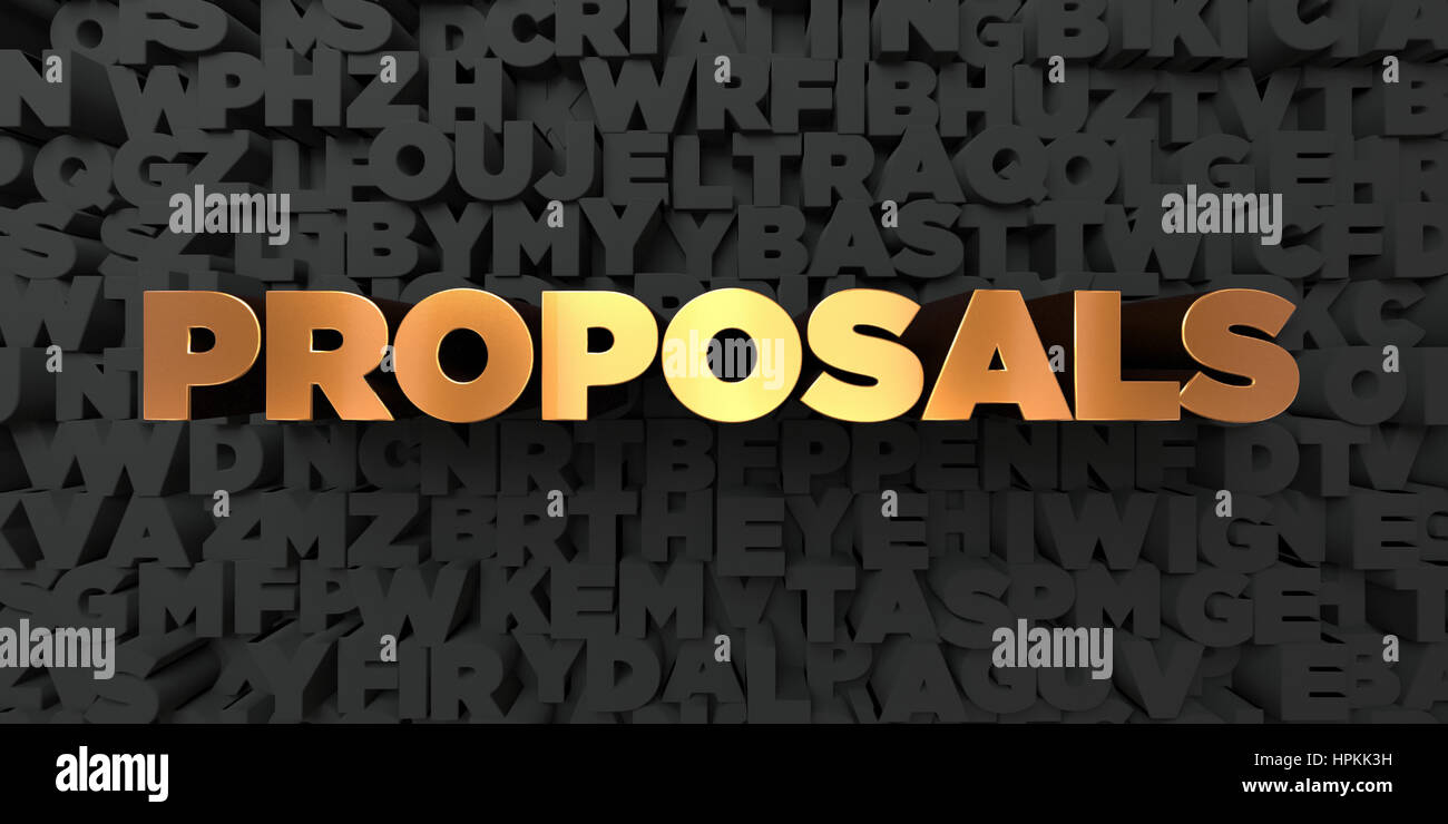 Proposals - Gold text on black background - 3D rendered royalty free ...