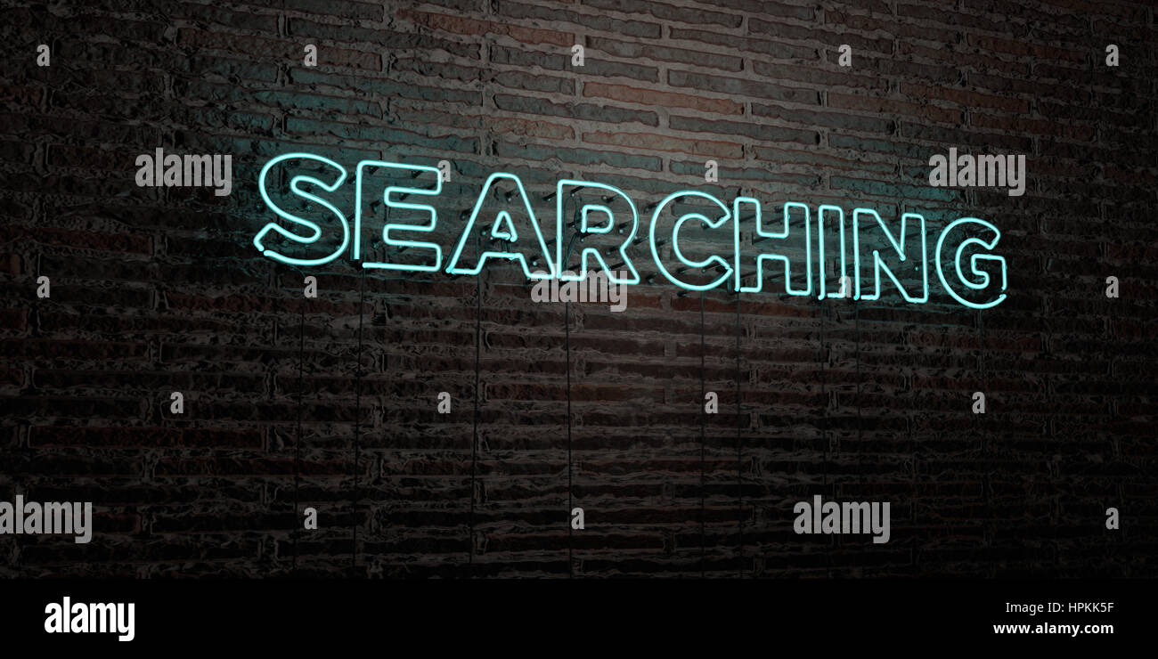 SEARCHING -Realistic Neon Sign on Brick Wall background - 3D rendered ...