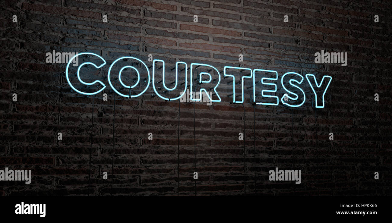 COURTESY -Realistic Neon Sign on Brick Wall background - 3D rendered ...