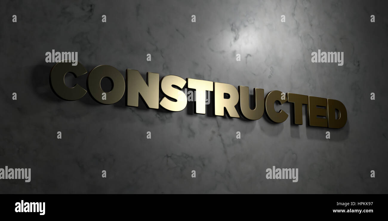 Constructed - Gold text on black background - 3D rendered royalty free ...