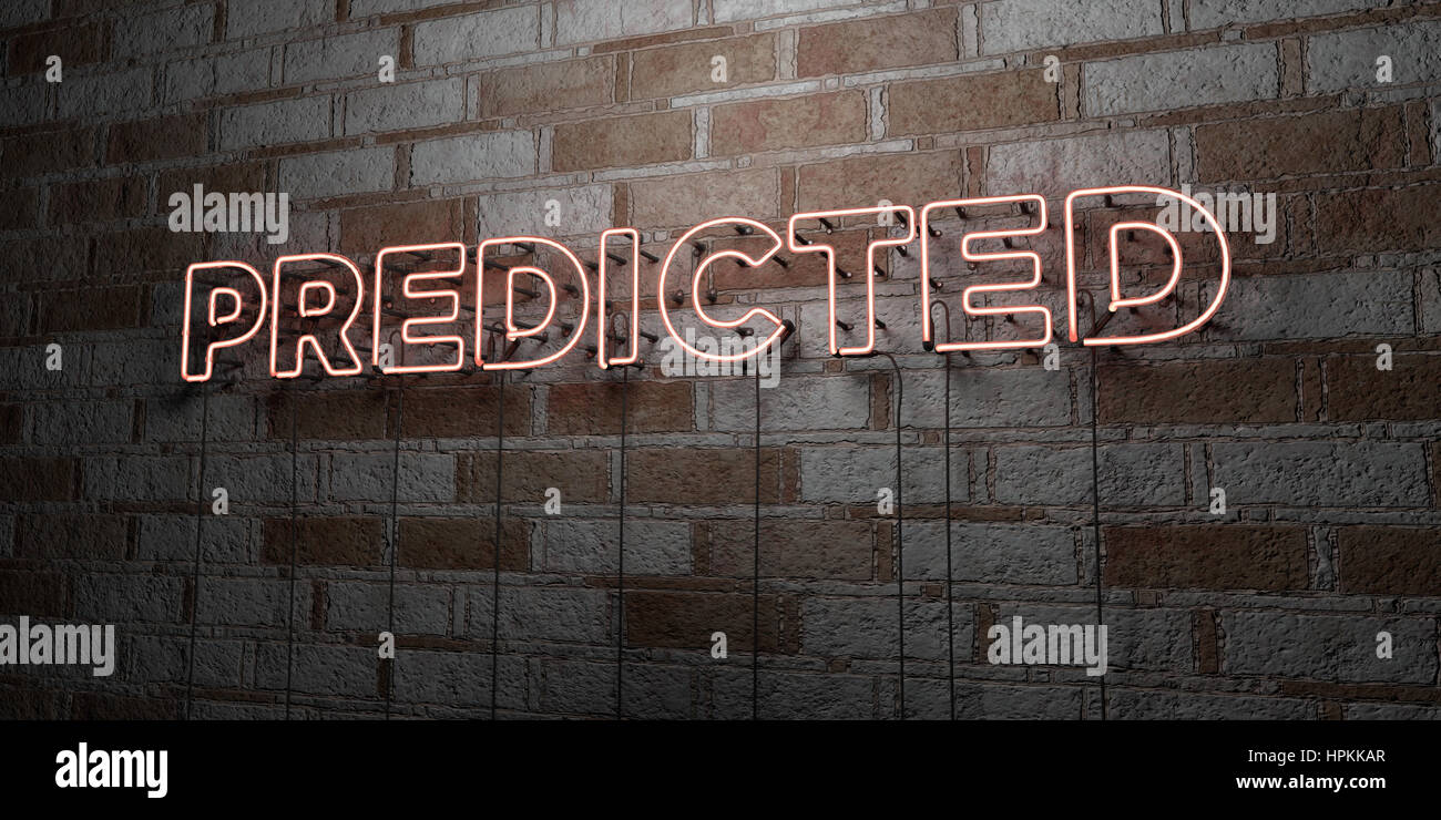 PREDICTED - Glowing Neon Sign on stonework wall - 3D rendered royalty ...