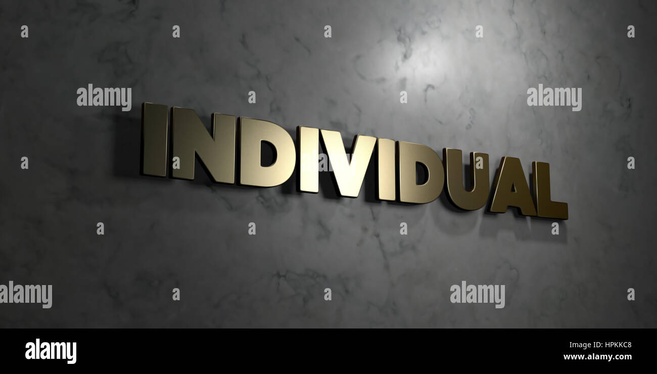 Individual - Gold text on black background - 3D rendered royalty free ...