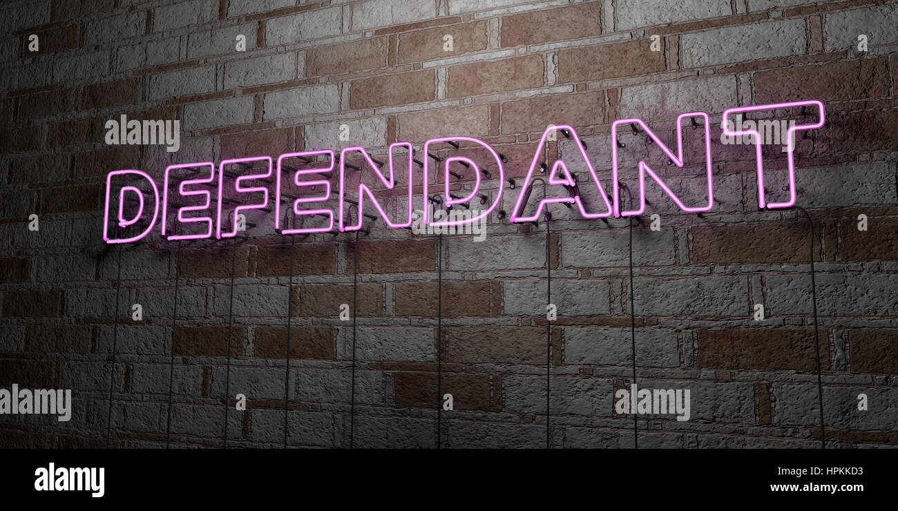 DEFENDANT - Glowing Neon Sign on stonework wall - 3D rendered royalty ...