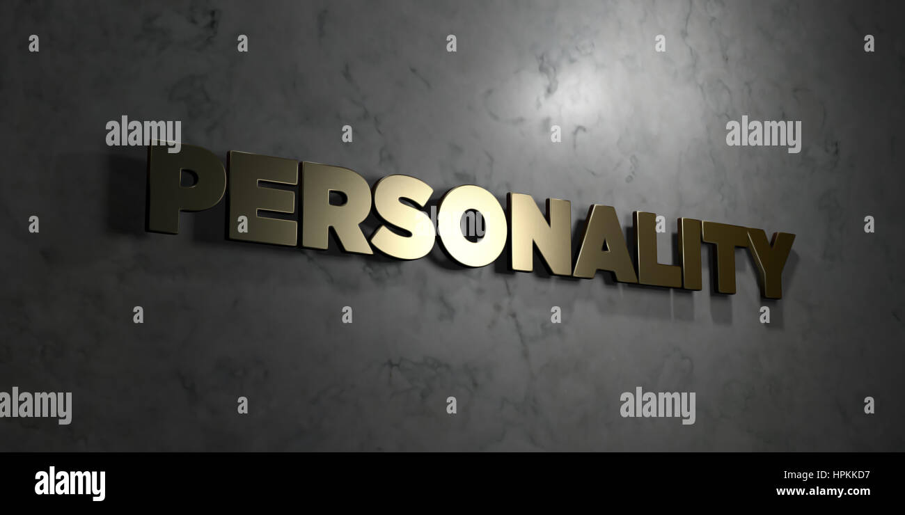 Personality - Gold text on black background - 3D rendered royalty free ...