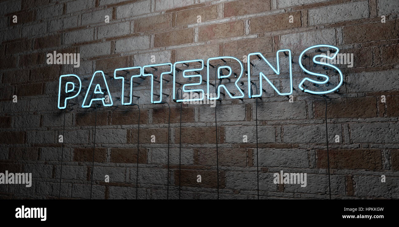 PATTERNS - Glowing Neon Sign on stonework wall - 3D rendered royalty ...