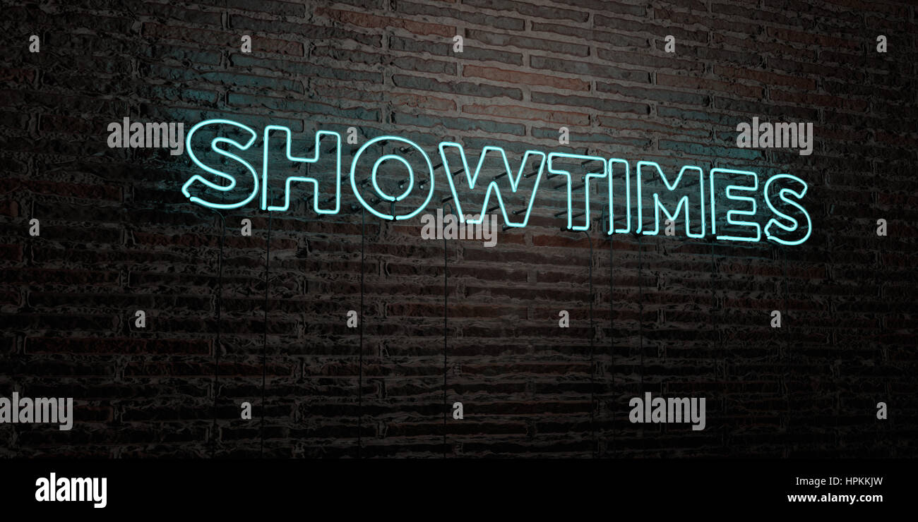 SHOWTIMES -Realistic Neon Sign on Brick Wall background - 3D rendered ...