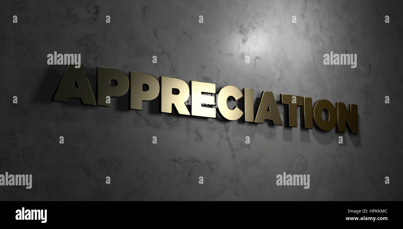 Appreciation - Gold text on black background - 3D rendered royalty free ...