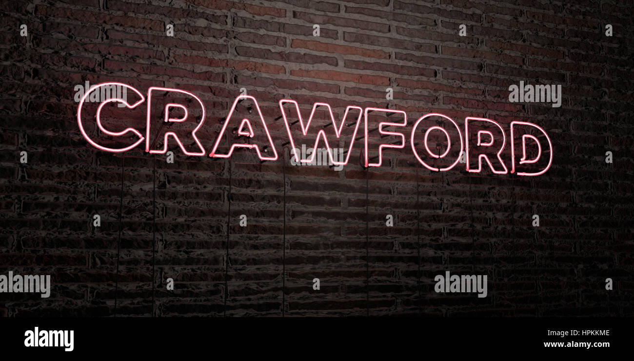 CRAWFORD -Realistic Neon Sign on Brick Wall background - 3D rendered ...