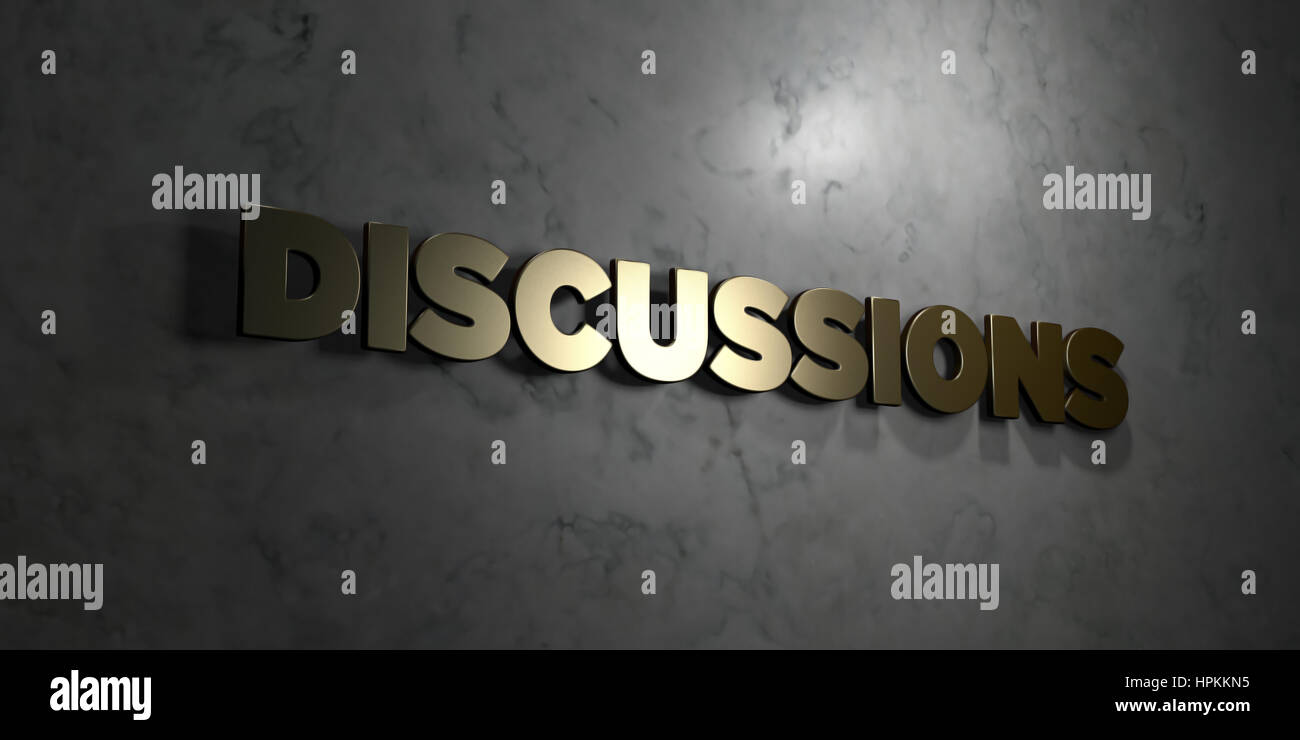 Discussions - Gold text on black background - 3D rendered royalty free ...