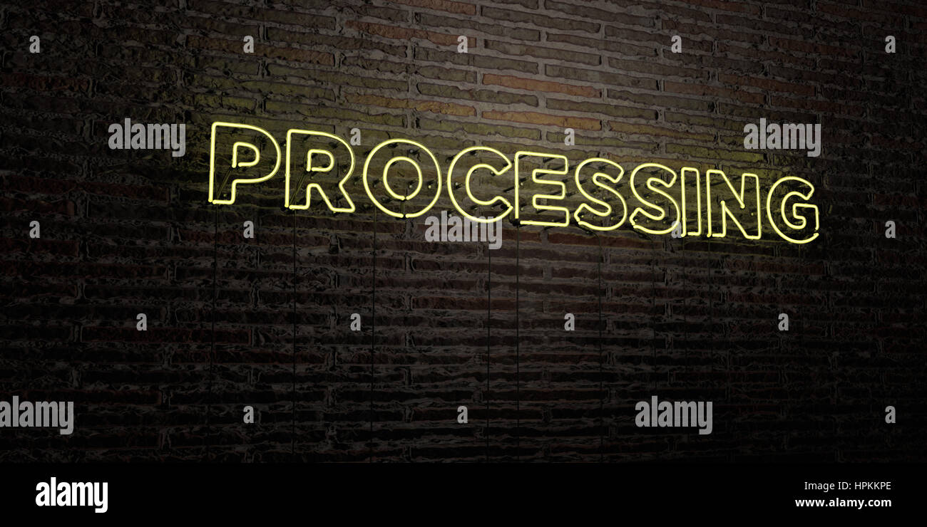 PROCESSING -Realistic Neon Sign on Brick Wall background - 3D rendered ...