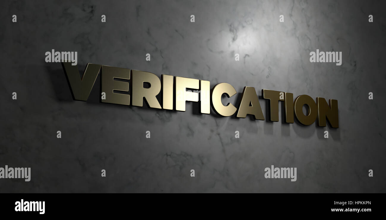 Verification - Gold text on black background - 3D rendered royalty free ...