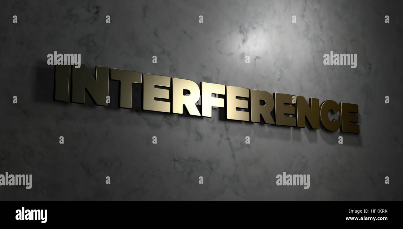 Interference - Gold text on black background - 3D rendered royalty free ...