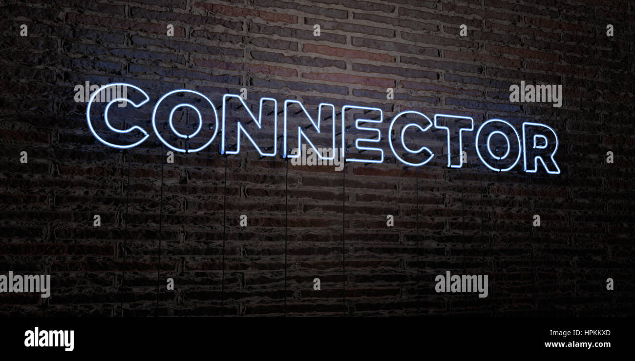 CONNECTOR -Realistic Neon Sign on Brick Wall background - 3D rendered ...