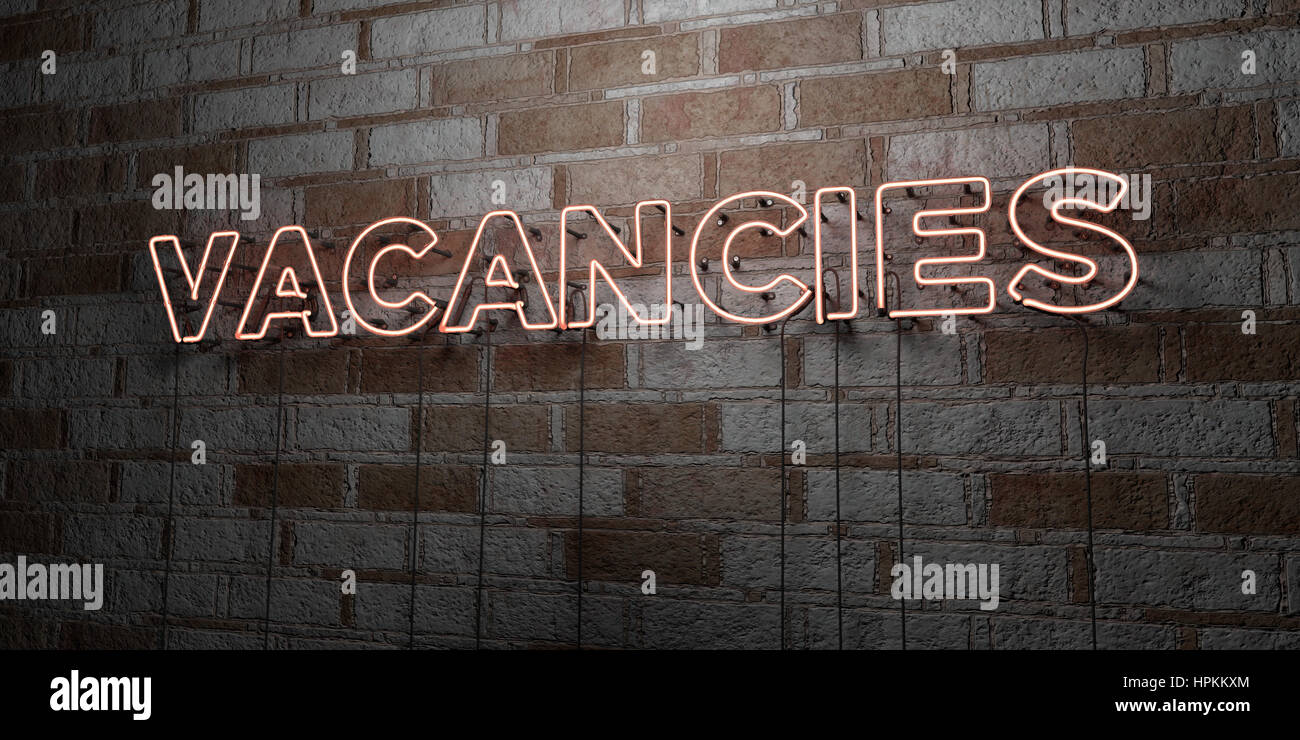 VACANCIES - Glowing Neon Sign on stonework wall - 3D rendered royalty ...