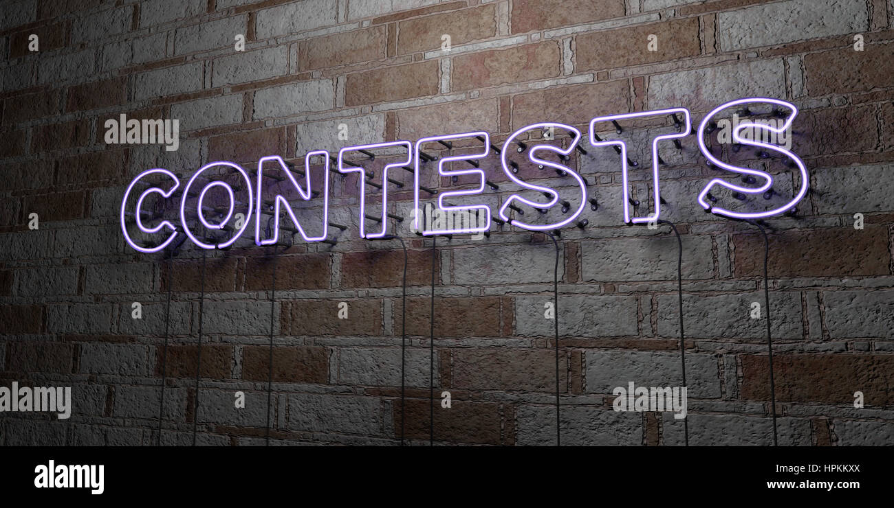 CONTESTS - Glowing Neon Sign on stonework wall - 3D rendered royalty ...